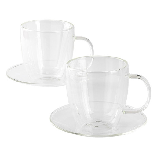 PIGNA MIDI, SET OD DVE STAKLENE ŠOLJE SA TACNAMA ZA CAPPUCCINO SA DVOSTRUKIM ZIDOM, 2 X 150 ML, TRANSPARENTNI