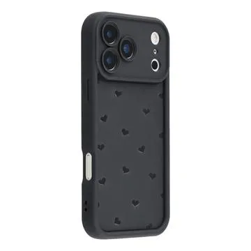 IPHONE 17 PRO MAX HEART PATTERN SHOCKPROOF TPU CASE WITH RAISED EDGES - BLACK