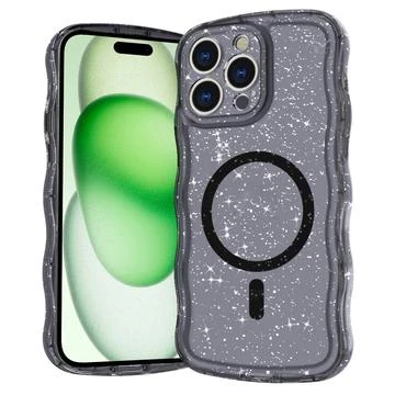 IPHONE 15 PRO MAX WAVE-EDGE LASER GLITTER MAGSAFE CASE - TRANSLUCENT BLACK