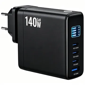 140W GAN WALL CHARGER WITH TFT DISPLAY - 3XUSB-C, 1XUSB-A