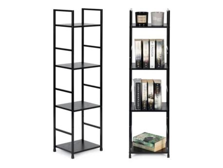 ModernHome Drvena polica sa metalnim LOFT okvirom, 4 nivoa, crna