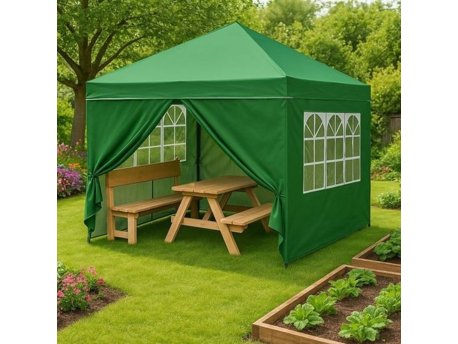 MultiGarden Baštenski šator/paviljon 3 × 3 m, automatski rasklopiv, zeleni, sa 4 bočne stranice