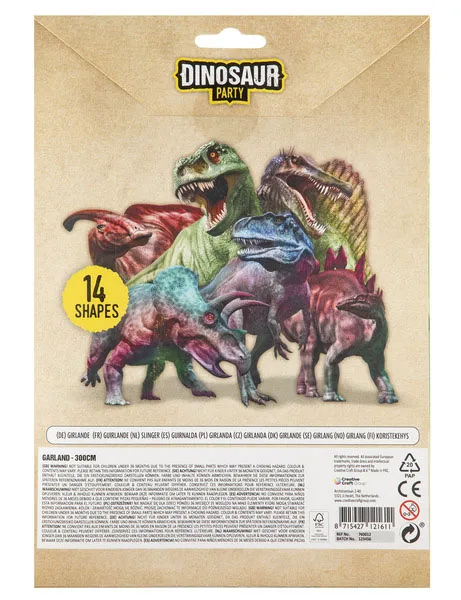 Rođendanska dekoracija - girlanda 3m DINO 14 zastavica