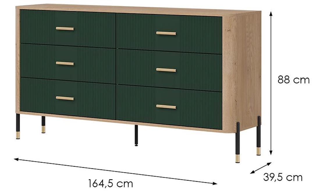 Dante Dt05 komoda 164,5x39,5x88 hrast/zelena