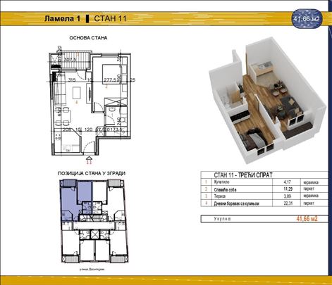 Dvosoban stan 42 m², Salajka, Novi Sad, 3. sprat!
