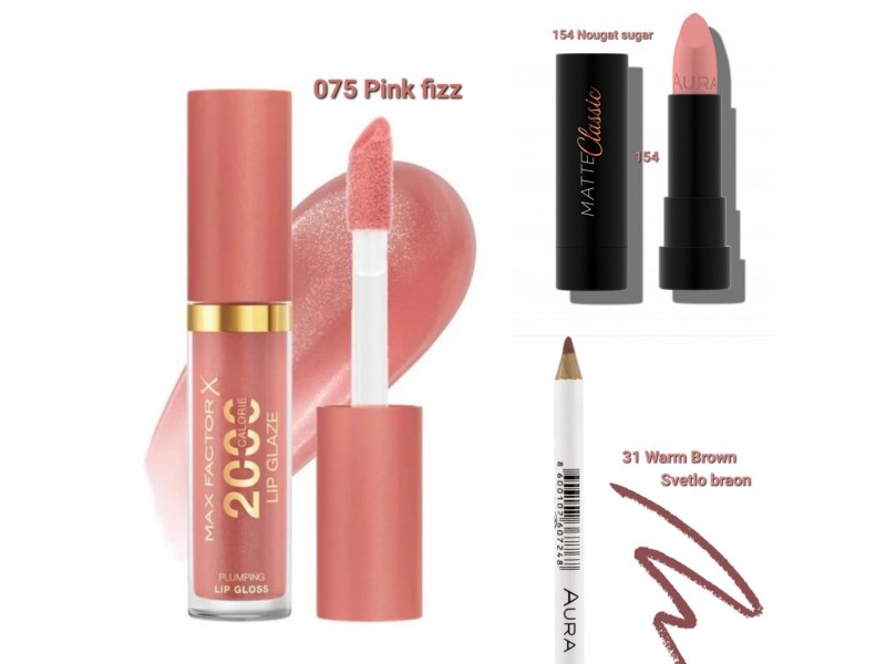Nov Max Factor sjaj Lip glaze + Aura mat karmin +olovka