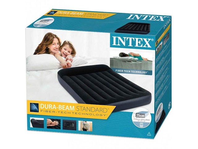 Intex 64148 Dura-Beam Standard Classic Krevet Na Naduvavanje 137x191x25 cm Sa Električnom Pumpom i Uzglavljem