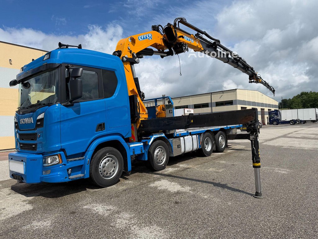 Scania R500 8X2*6 EURO6 + EFFER68.5 + JIB + RETARDER + WINCH kamion s ravnom platformom