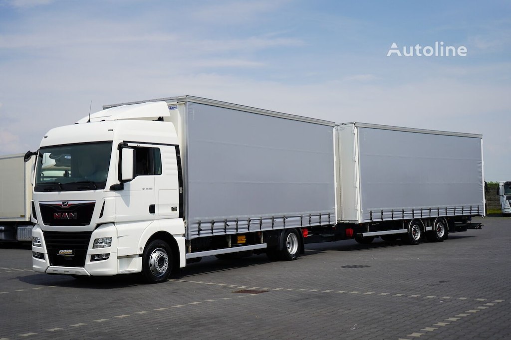 MAN TGX / 18.420 / E 6 / XLX / ZESTAW PRZEJAZDOWY 120 M3 / ŁAD. 20 7 kamion sa klizna zavesa cerada + prikolica sa kliznom ceradom
