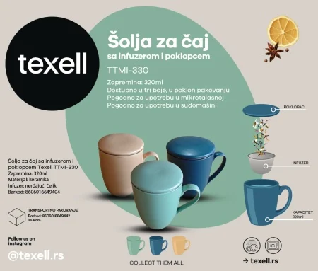 Texell šolja za čaj sa infuzerom I poklopcem ( TTMI-330 )