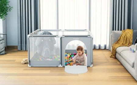 Tulano Cozy 20 Ogradica za decu 130 cm – sa podlogom, metalna konstrukcija, sivo-bela ( 30006 )