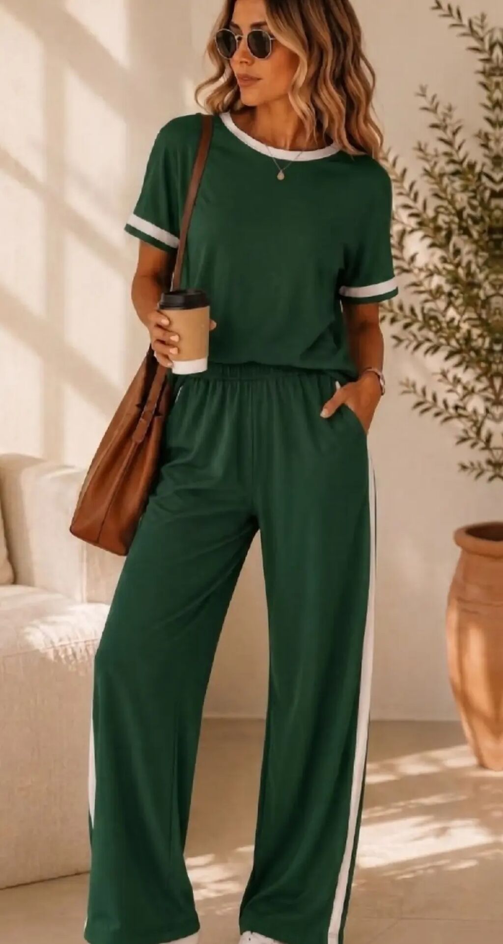 Damski komplet za svakodnevni stil – majica + široke pantalone
