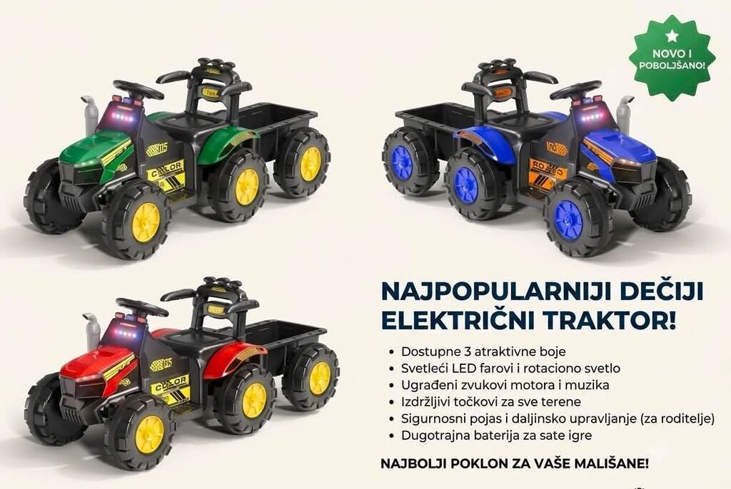 Najpopularniji dečiji električni traktor - Dostupan u 3 atraktivne