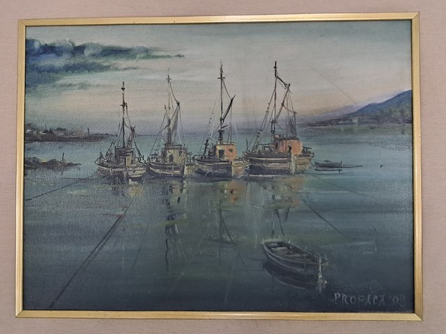 Profaca Marin, ulje na platnu Jedrenjaci