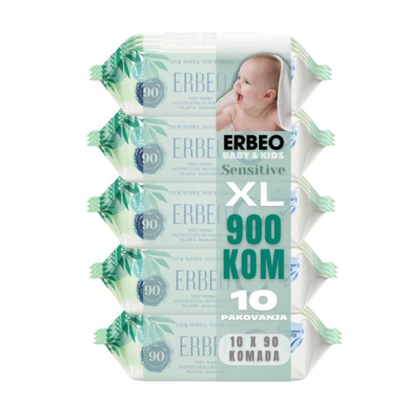 ERBEO Vlažne maramice Sensitive XL, 90 komada, 10 Pakovanja