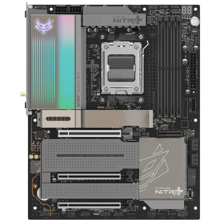 SAPPHIRE AMD X870E AM5 NITRO+ Ryzen R9/R7, 4x DDR5 8400MHz, PCIE 5, 2x M.2 Gen5, 2x M.2 Gen4, LAN Gbps, WIFI7, USB, ATX