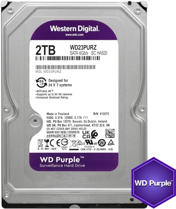 HDD 3.5 * 2TB WD23PURZ WD Purple 24/7 5400RPM 64MB SATA3