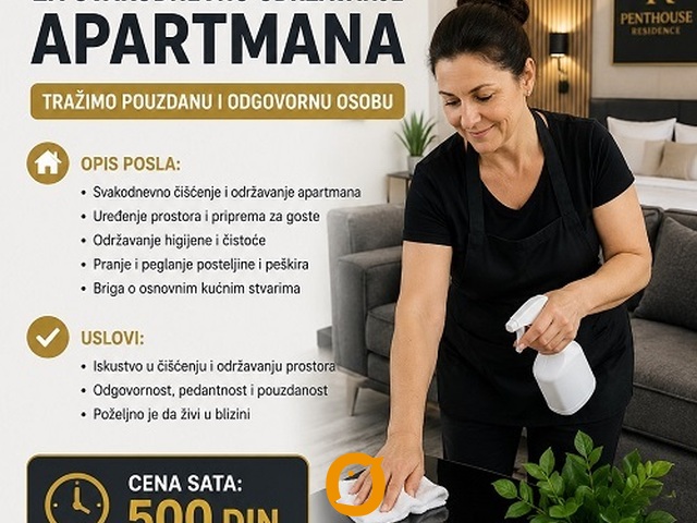 Potrebna žena za održavanje apartmana