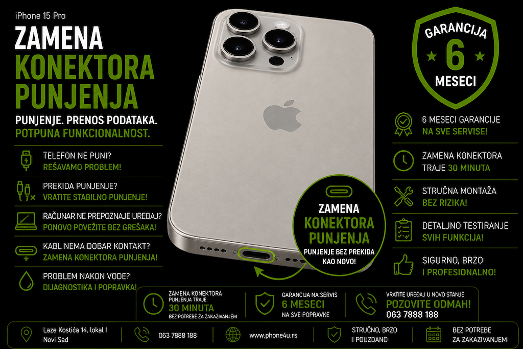 Zamena konektora punjenja iPhone 15 Pro | Phone4U Novi Sad