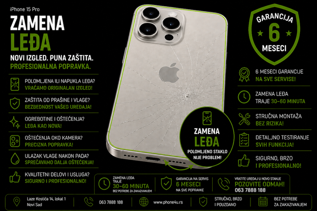 Zamena leđa iPhone 15 Pro | Phone4U Novi Sad