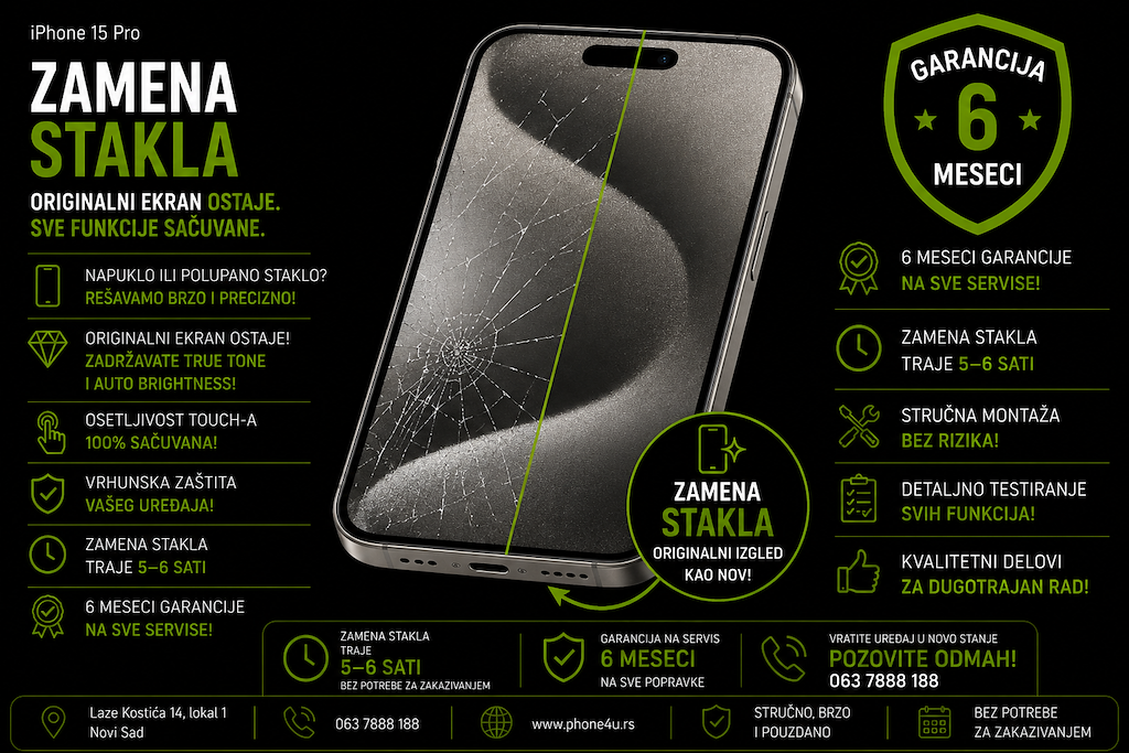 Zamena stakla iPhone 15 Pro | Phone4U Novi Sad
