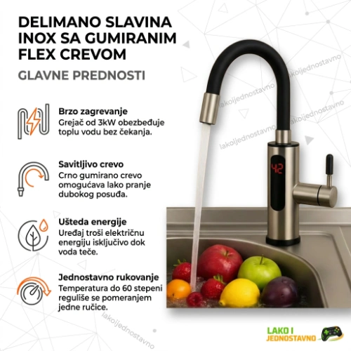 Delimano slavina Inox sa gumiranim flex crevom
