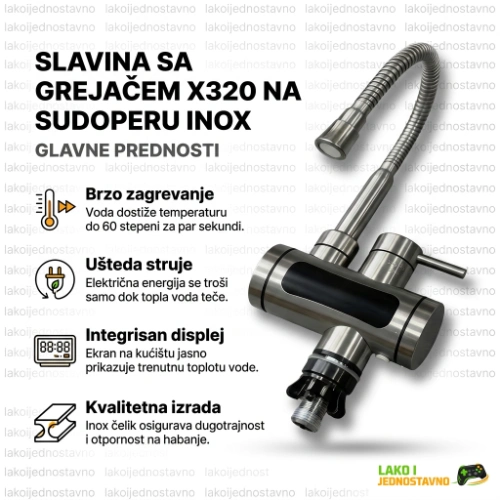 Slavina sa grejačem X320 na sudoperu INOX