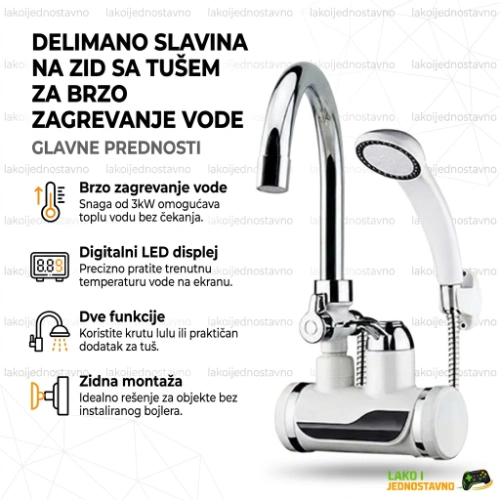 Delimano slavina na zid sa tušem za brzo zagrevanje vode