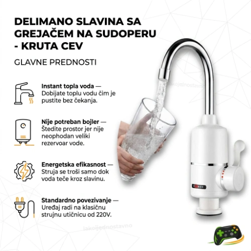 Delimano slavina sa grejačem na sudoperu – kruta cev