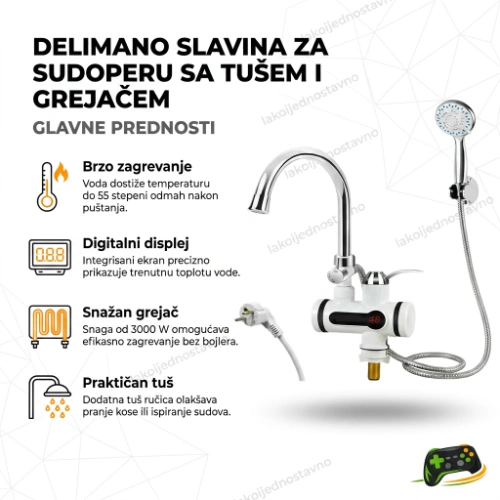 Delimano slavina za sudoperu sa tušem i grejačem