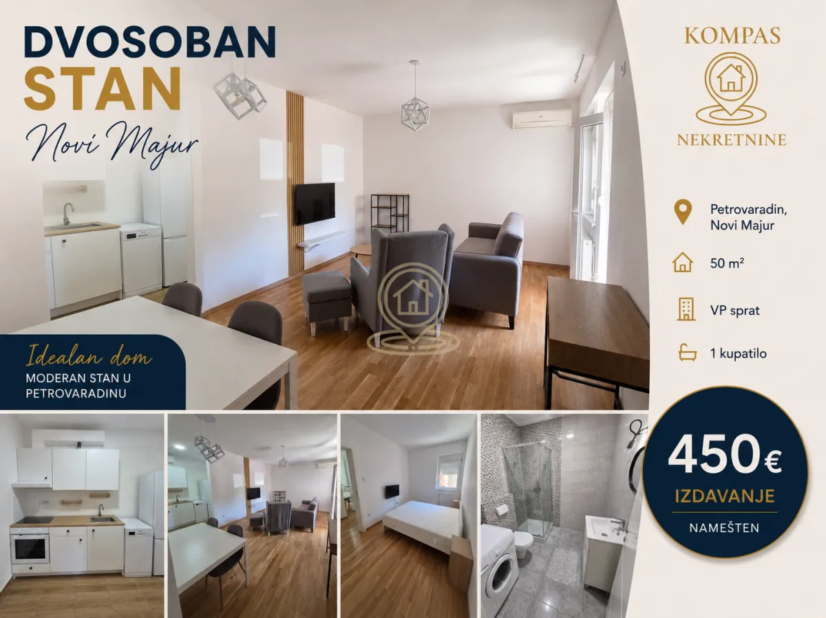Izdavanje, dvosoban stan, 50m², Novi Majur, Petrovaradin