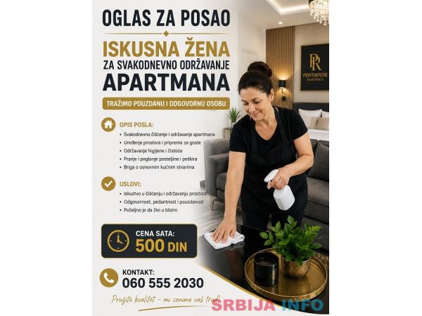 Potrebna žena za održavanje apartmana
