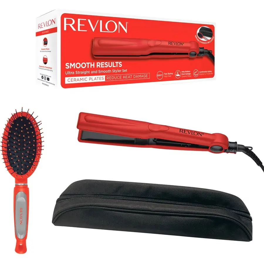 Revlon Set presa za kosu i četka Ultra Straight & Smooth RVST2176GPE, Crveni