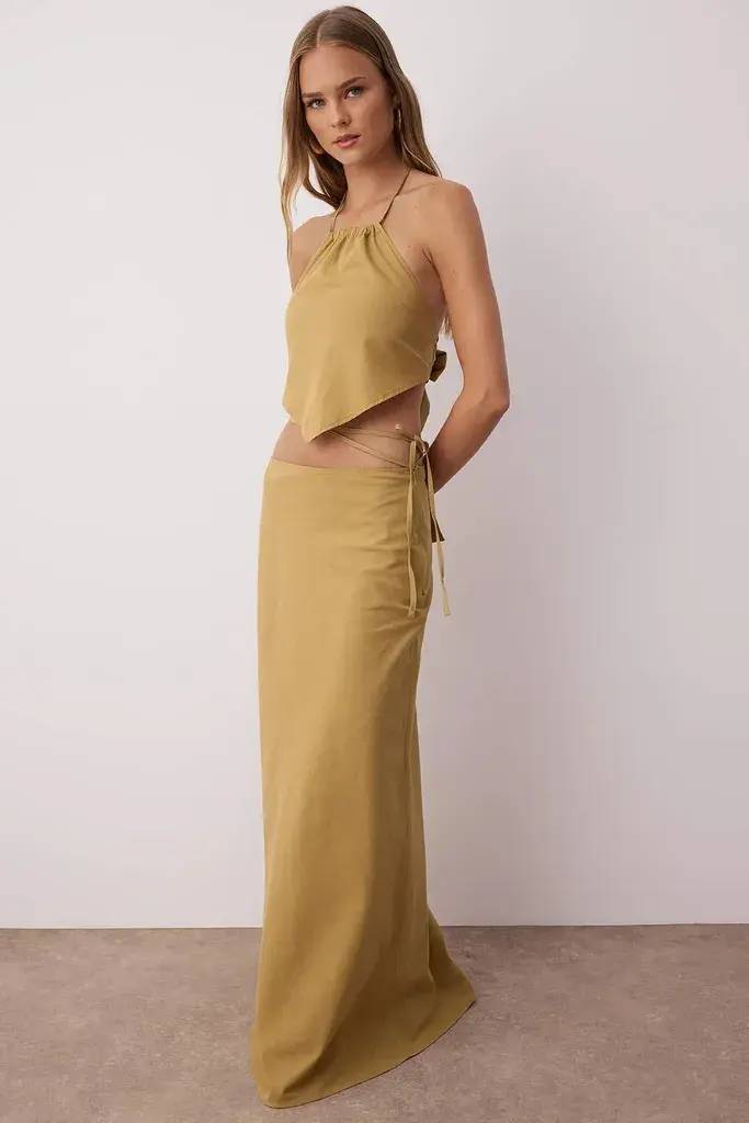 Trendyol Milla Ženski komplet bluza i suknja Tbess25Au00089, Kaki
