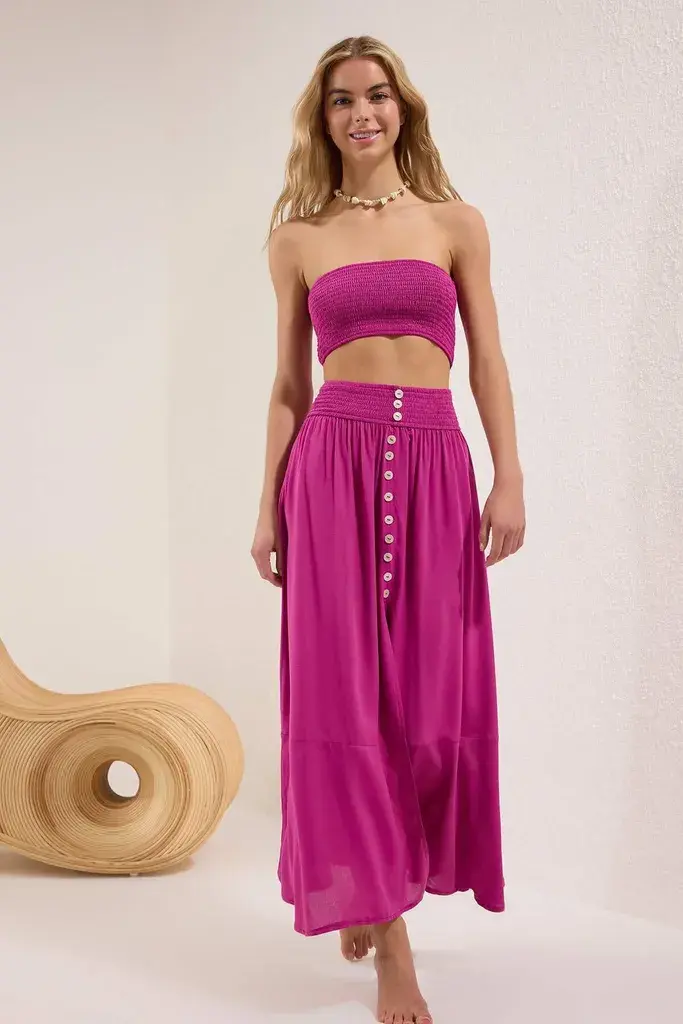 Trendyol Milla Ženski komplet bluza i suknja Tbess25Au00081, Roze
