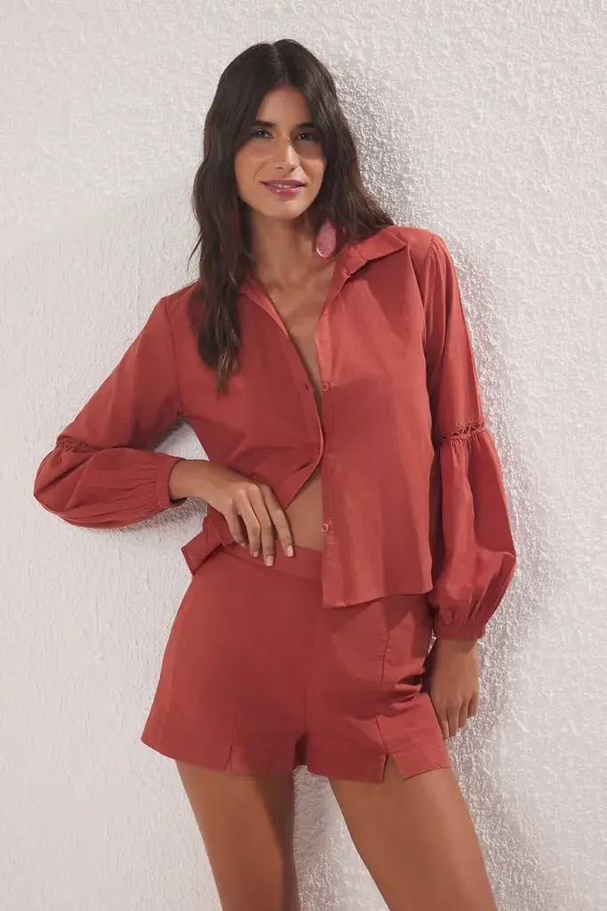 Trendyol Milla Ženski komplet košulja i šorts Tbess25Au00057, Bordo