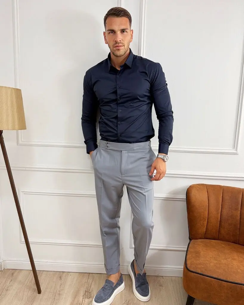 Squareonline Muške elegantne pantalone, Svetlosive