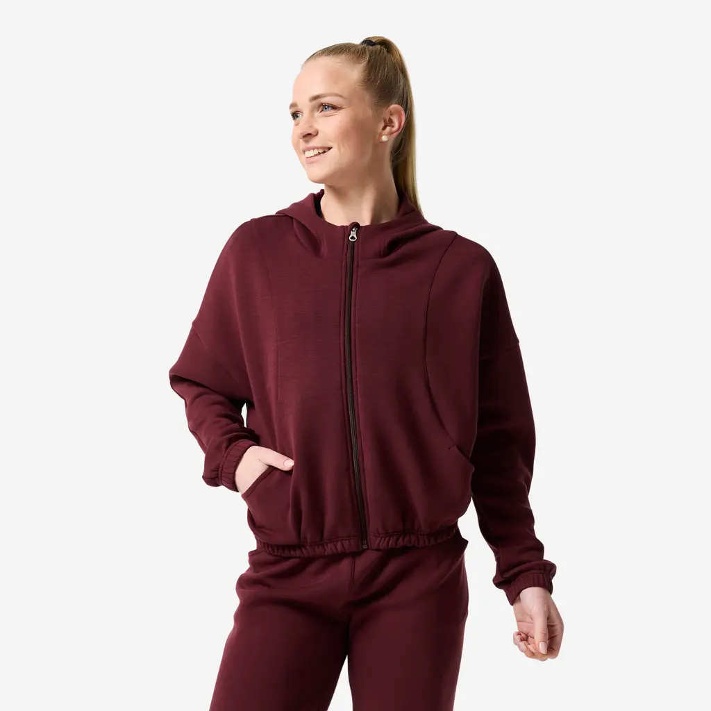 Bordo ženski duks dugih rukava s kapuljačom za fitnes