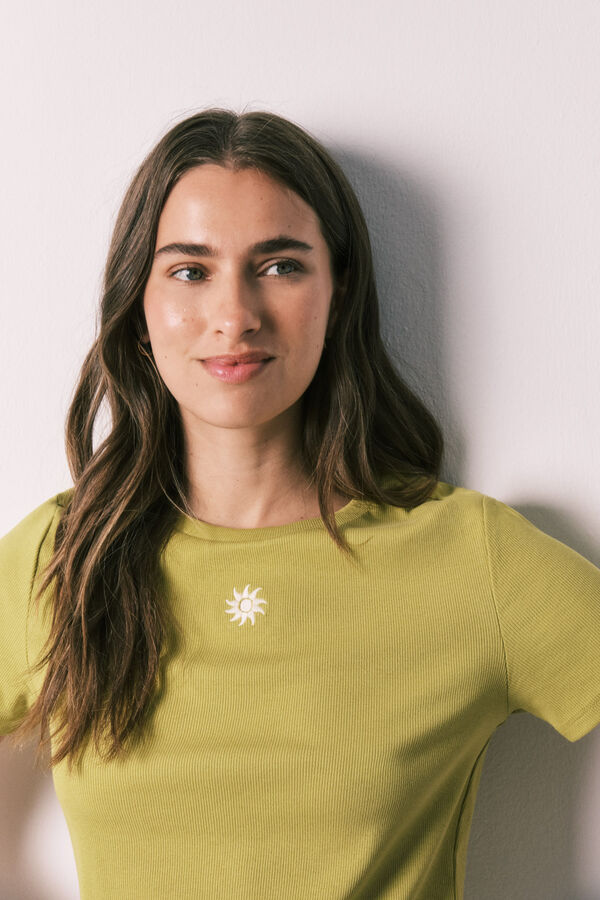 Grüner Baumwoll-Pyjama Capri mit Sonnen-Print