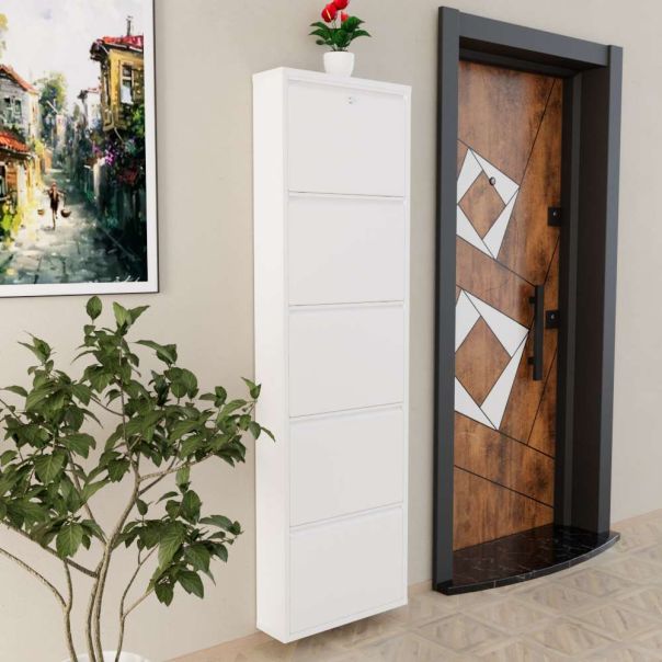HANAH HOME Cipelarnik Locking Metal, bela