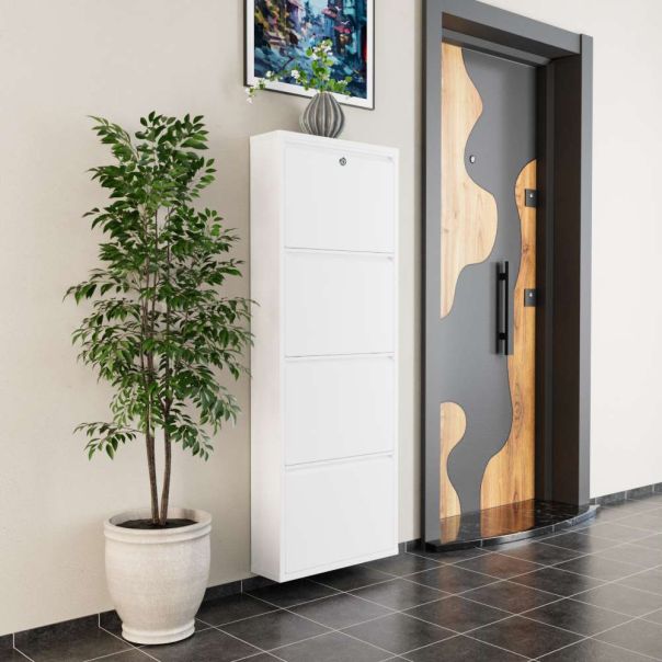 HANAH HOME Cipelarnik Locking Metal, bela