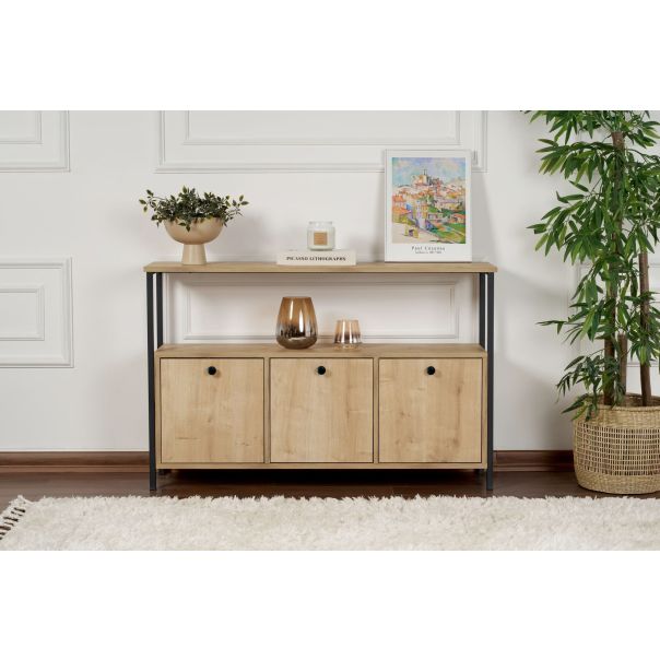 NORDURE Komoda Solace, svetlo braon/crna