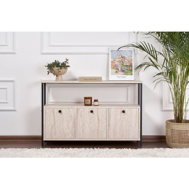 NORDURE Komoda Solace, mermerna krem/crna