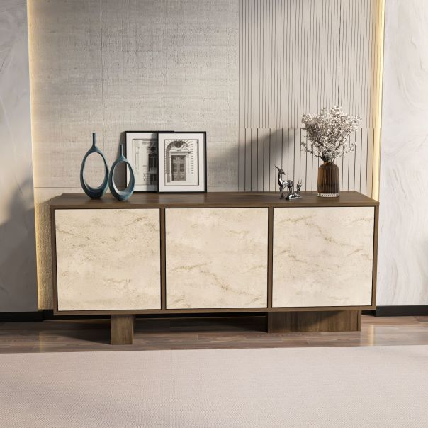 HANAH HOME Komoda Monaco, braon/mermerna krem
