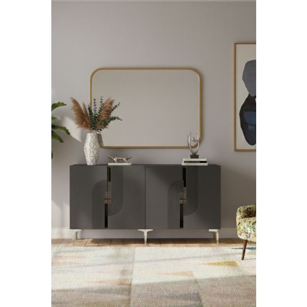 HANAH HOME Komoda Meyra 150, antracit/srebrna