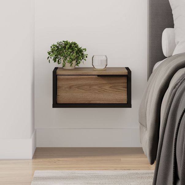 HANAH HOME Zidna noćna polica Eco, crna/braon