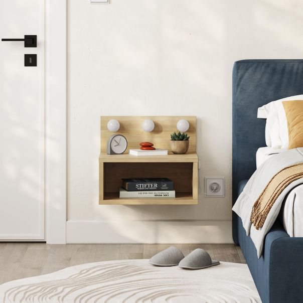 HANAH HOME Zidna noćna polica Treo LED, svetlo braon