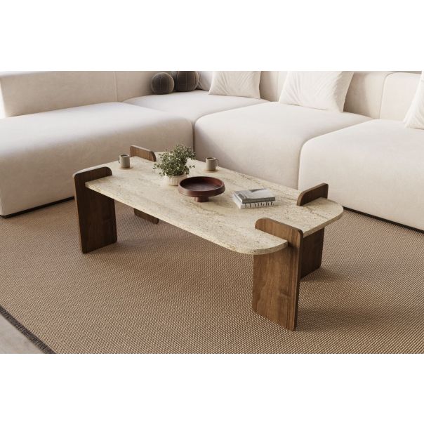 HANAH HOME Klub sto Leapiri, mermerna/tamno braon