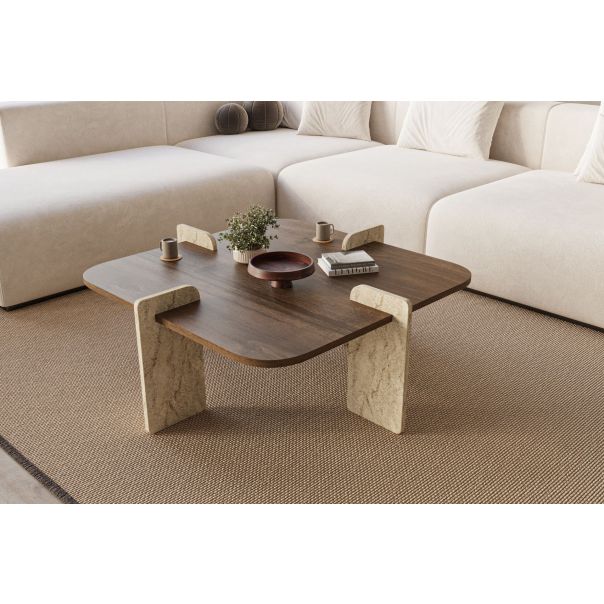 HANAH HOME Klub sto Poalla, braon/mermerna krem