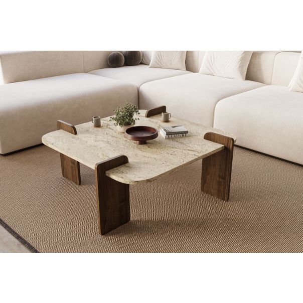 HANAH HOME Klub sto Afrolli, mermerna/tamno braon